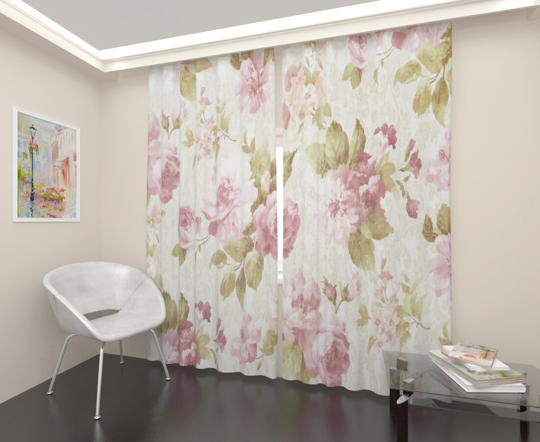 Фотошторы Арт Винтажные пионы Габардин В: 260 см Ш: 2*145 = 290 см