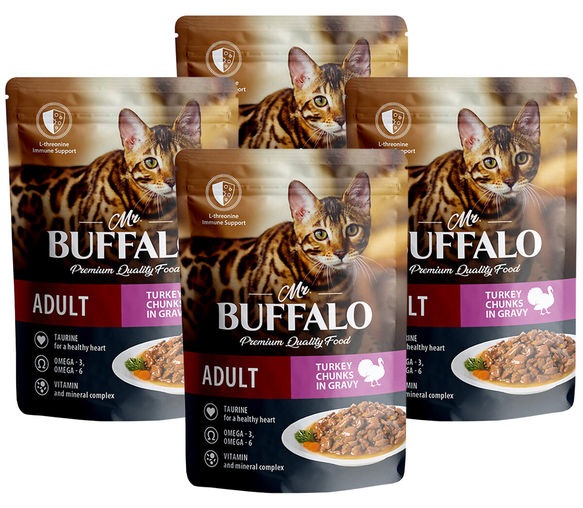 Влажный корм Mr.Buffalo Adult Cat Sensitive Turkey для взрослых кошек с чувствительным пищеварарением с индейкой в соусе пауч, 85 гр х 4 шт