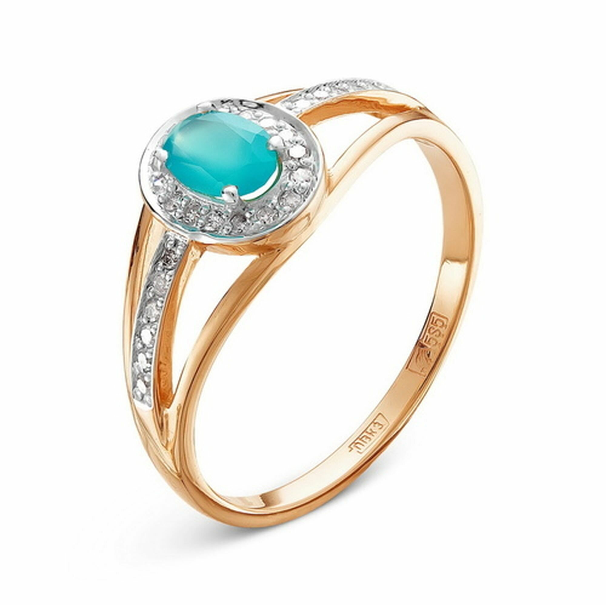 Кольцо, красное золото, 585 проба, халцедон, бриллиант