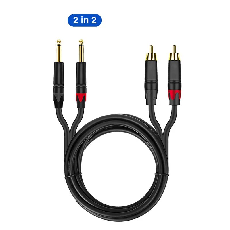 Золотой аудиокабель RCA Nephy 6,5 мм на 2 RCA 2 in 2, 1m