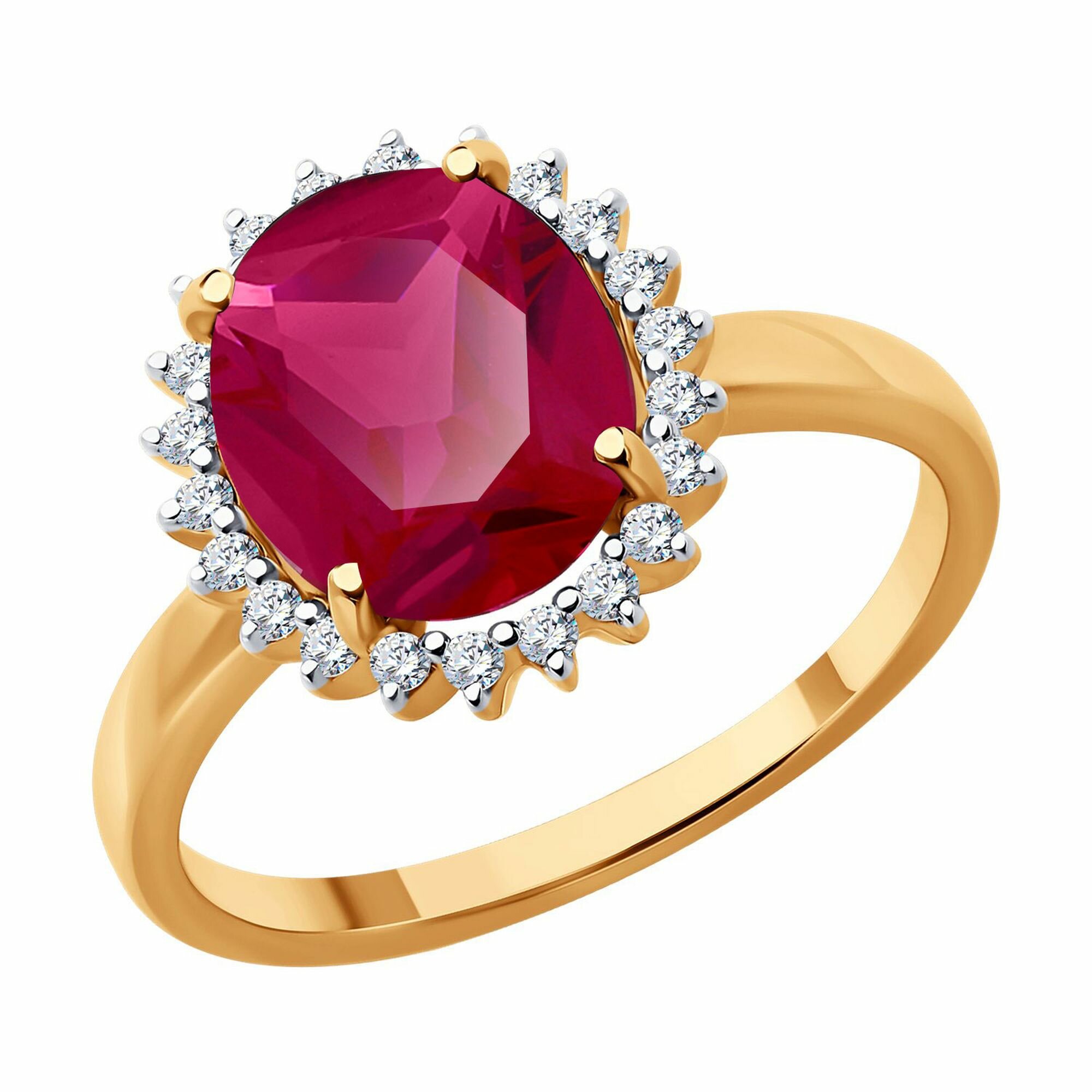 Кольцо, красное золото, 585 проба, рубин, бриллиант