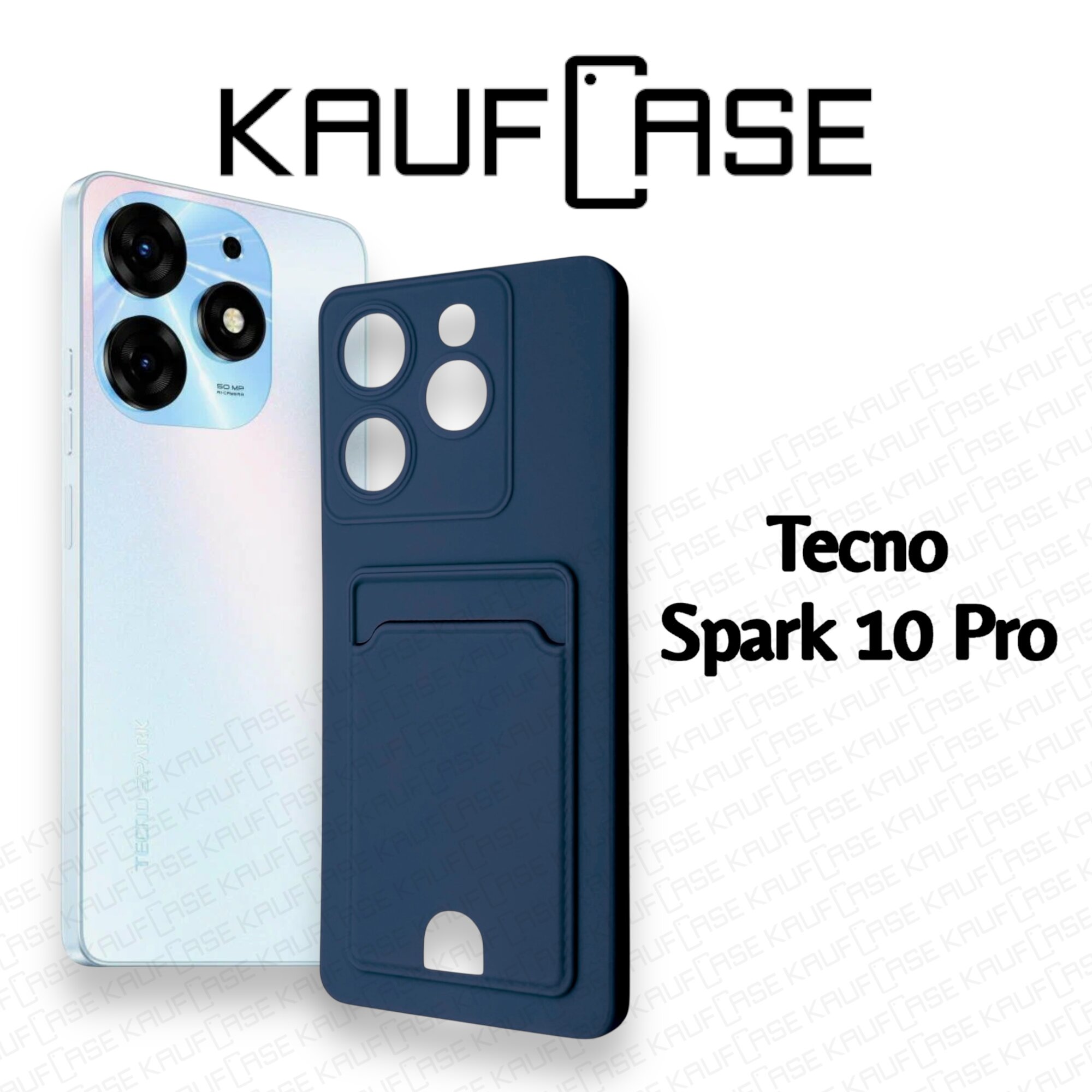 Силиконовый матовый чехол на Tecno Spark 10 Pro (KI7) (6.8"), темно-синий. Карман для пластиковых карт