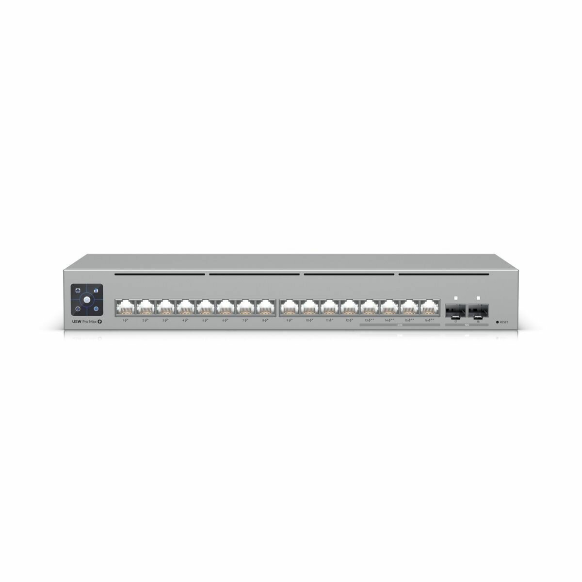 Коммутатор Ubiquiti UniFi Switch Pro Max 16 PoE PoE-коммутатор в стойку, 4х 2.5G RJ45, 12х 1G RJ45, 2х 10G SFP+, раздача 180 Вт