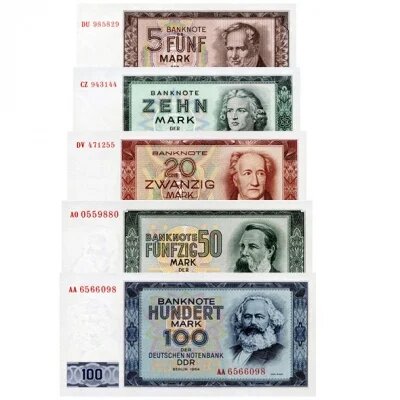 Набор банкнот ГДР 1964 года 5-100 марок, сувенирные копии, банкноты и купюры редкие коллекционные