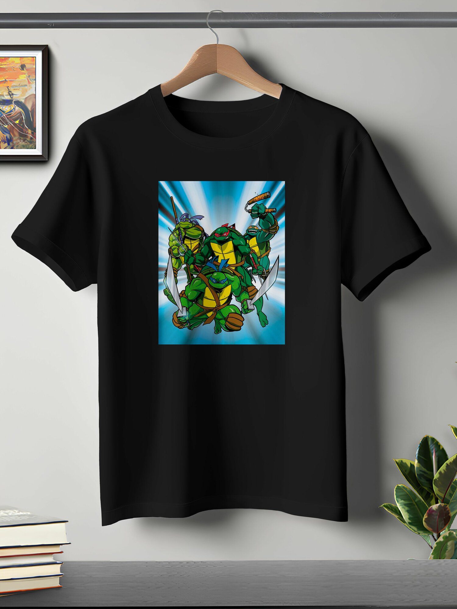 Футболка ONEQ унисекс 52-54 (XXL) размер с принтом Черепашки Ниндзя, черная