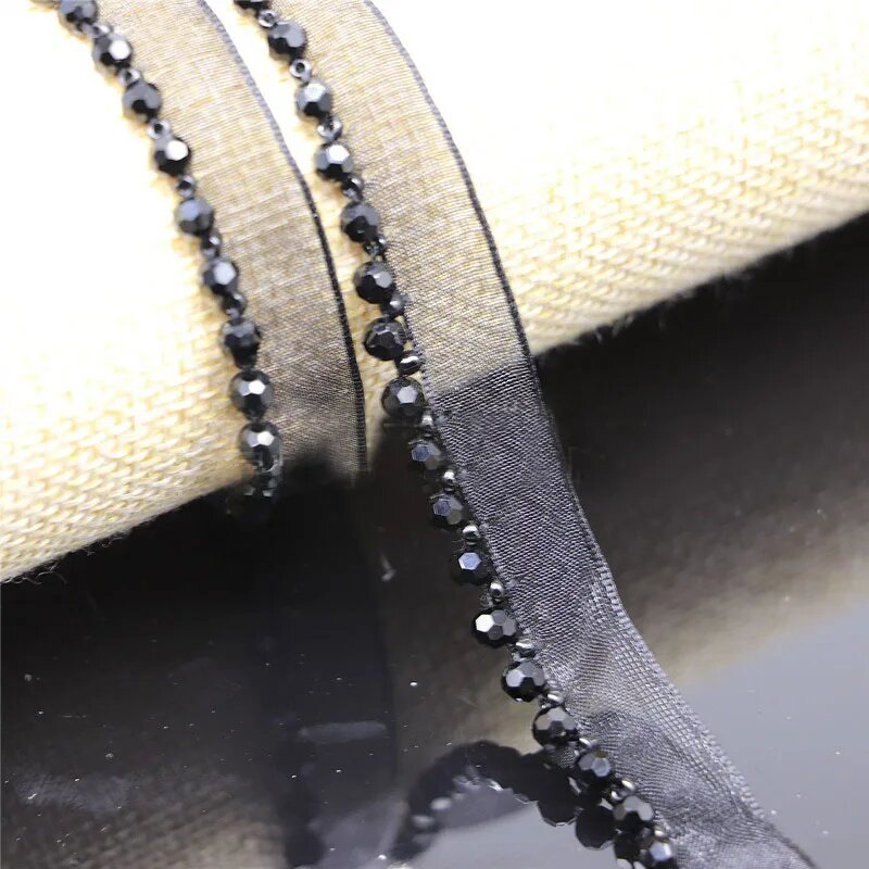 Кружевная тесьма с кристаллами 1.3см Черный, black