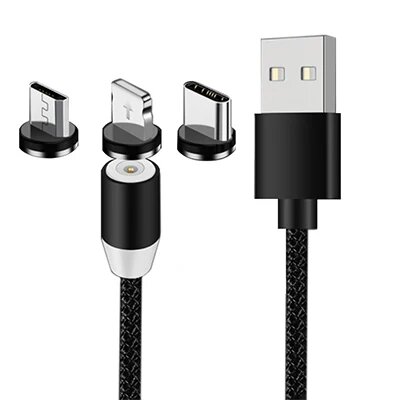 Магнитный кабель 3-в-1 черный Micro USB/Type-C/iPhone