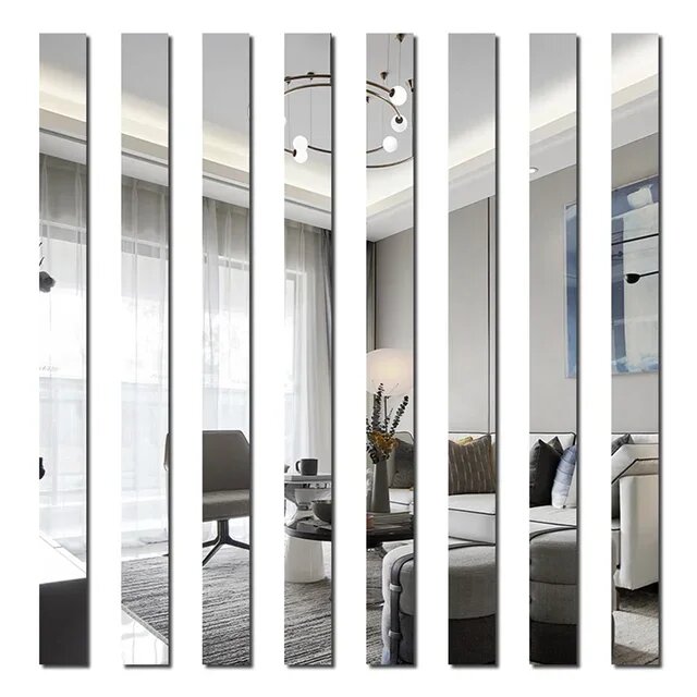 Акриловая зеркальная наклейка для стен 1 метр Белый, width 5cm, silver