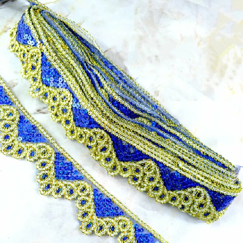 Кружево с вышивкой синее, 9 м, цвет RoyalBlue