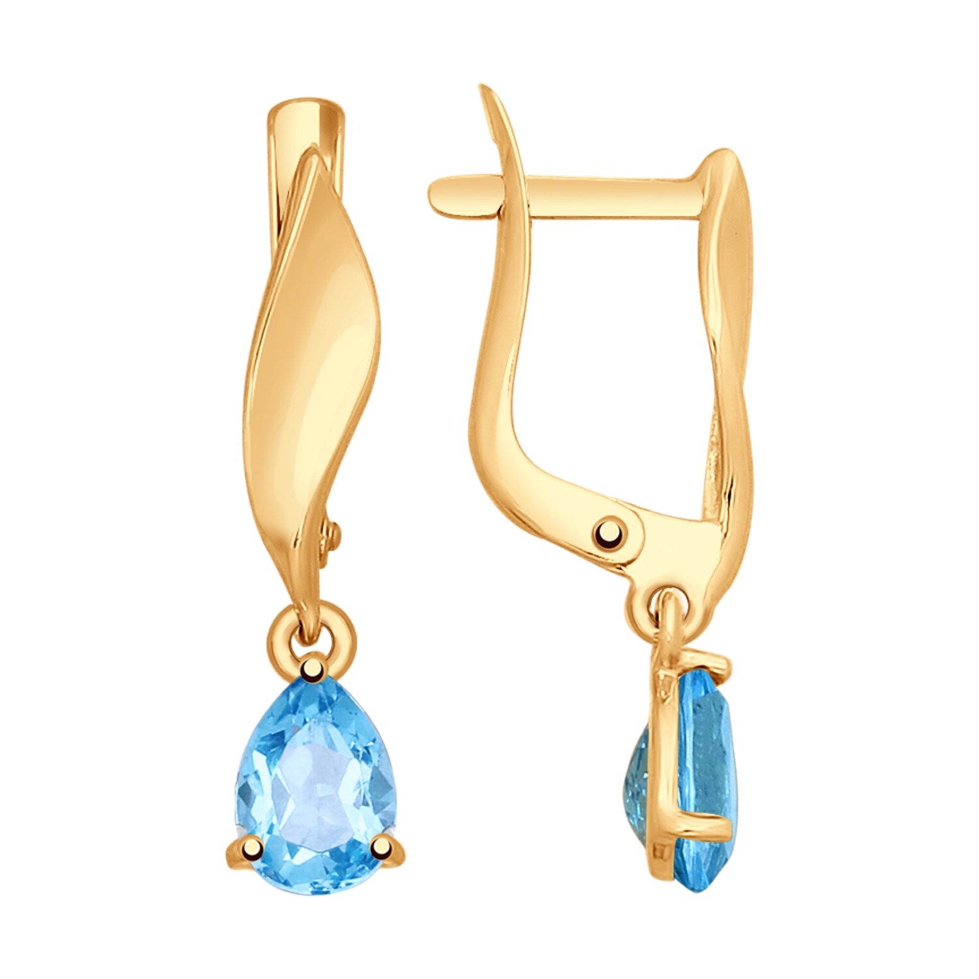 Серьги, красное золото, 585 проба, топаз