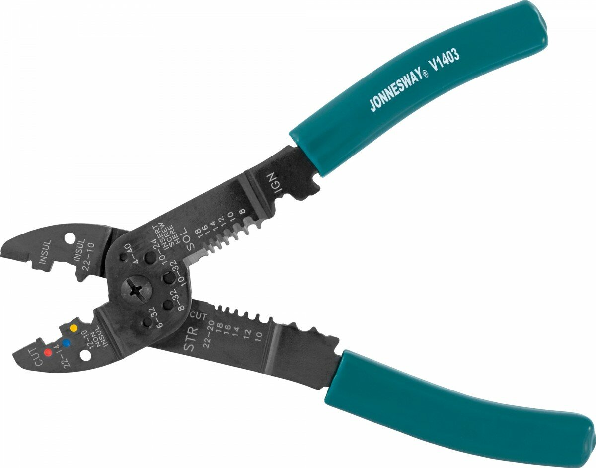 Клещи многофункциональные для снятия изоляции и обжима наконечников, 220 мм Jonnesway V1403, 48297