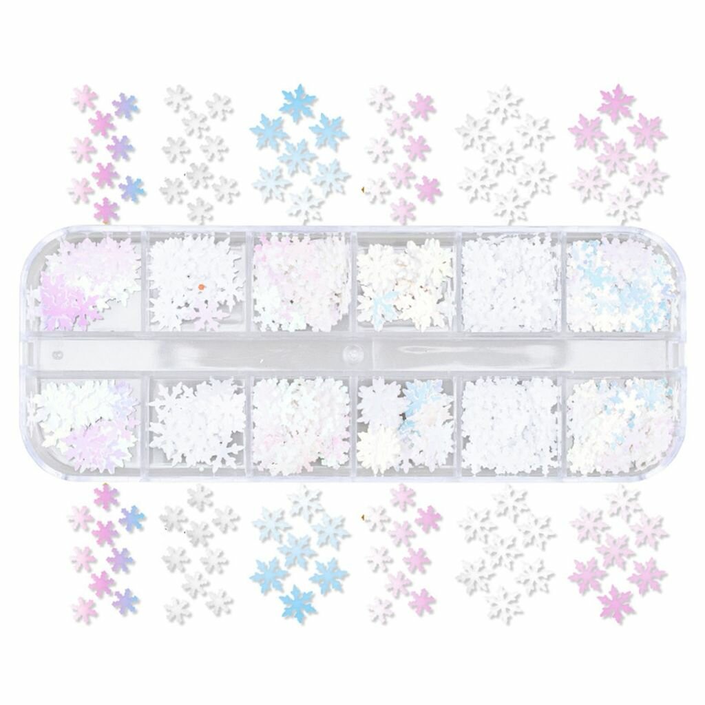 Ручной инструмент ювелирный, Блестки в форме белых снежинок на 12 ячеек, 1 коробка