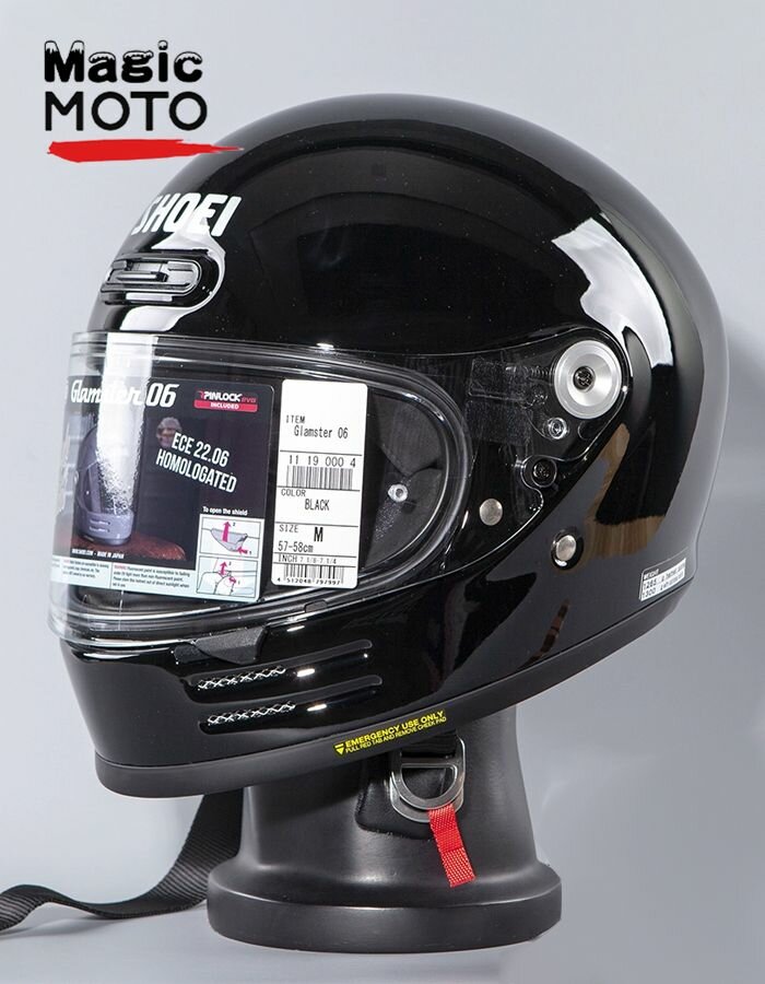 Мотошлем SHOEI GLAMSTER 06 Gloss Black, ретро-шлем с D-застёжкой, вентиляцией и креплением для камеры, 3C/DOT/ECE