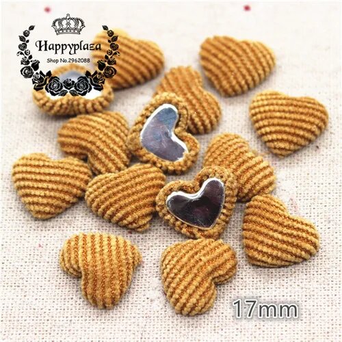 Вельветовые пуговицы сердечки, 17 мм, turmeric, 50 шт.
