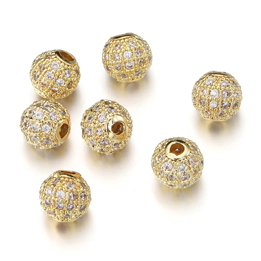 5 шт. Латунные микро-паве бусины с кубическим цирконием Ailimi 10mm, GD-Transparent