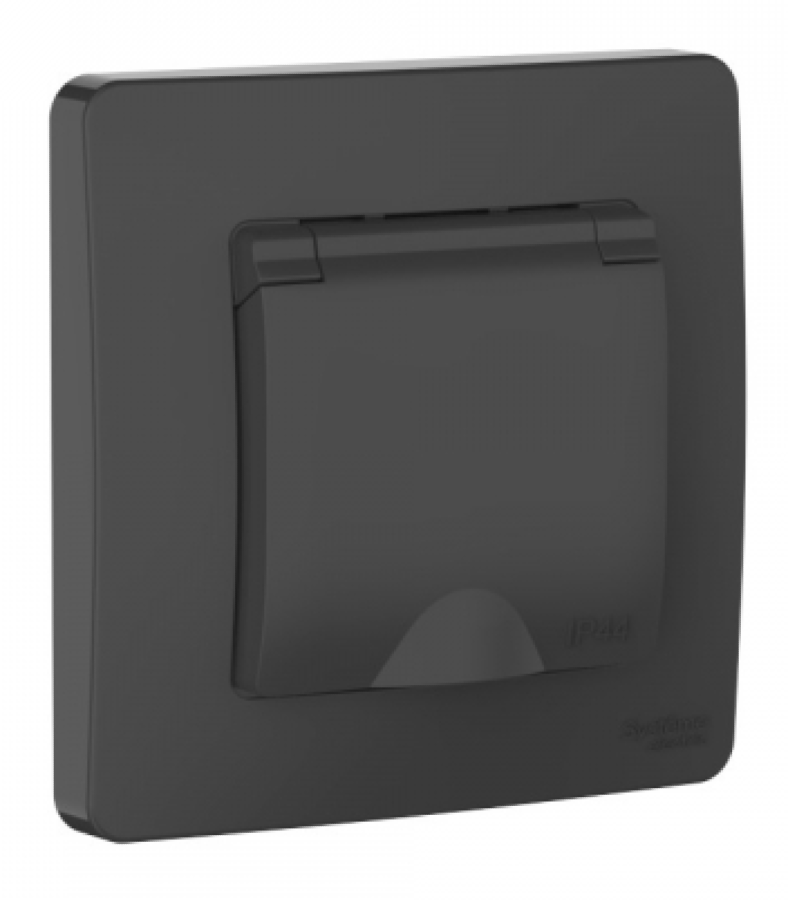 Розетка силовая штепсельная Systeme Electric / Систем Электрик Blanca, 16А 250В IP44, антрацит, с заземлением со шторкой и крышкой, BLNRS441116