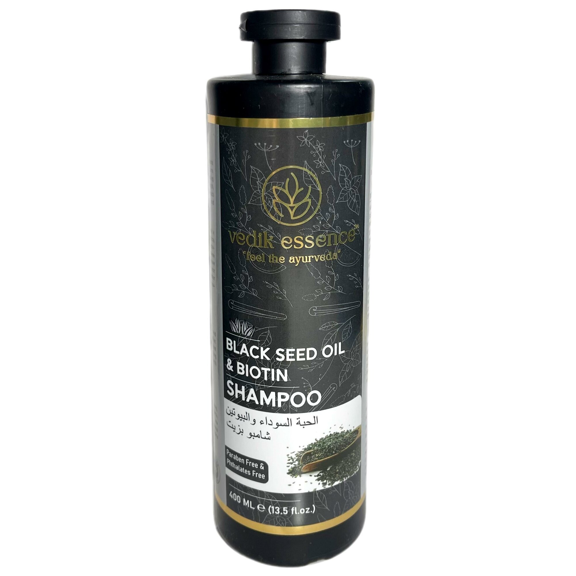 BLACK SEED OIL & BIOTIN Shampoo, Vedik Essence (Шампунь масло черного тмина И биотин для оживления и придания блеска волосам, Ведик Эссенс), 400 мл.