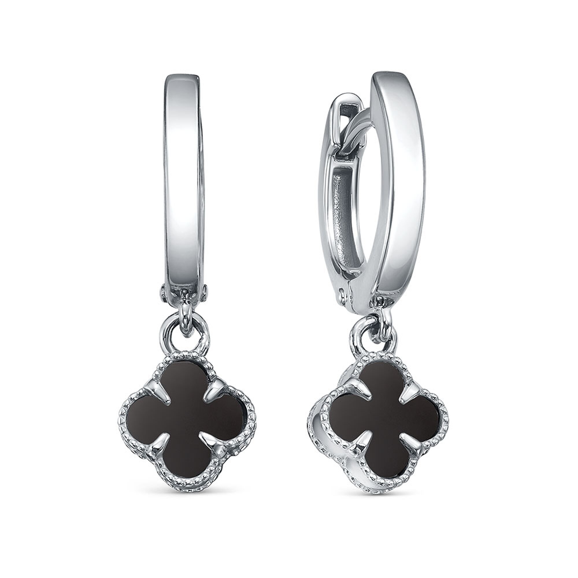 Серьги, серебро, 925 проба, родирование, оникс