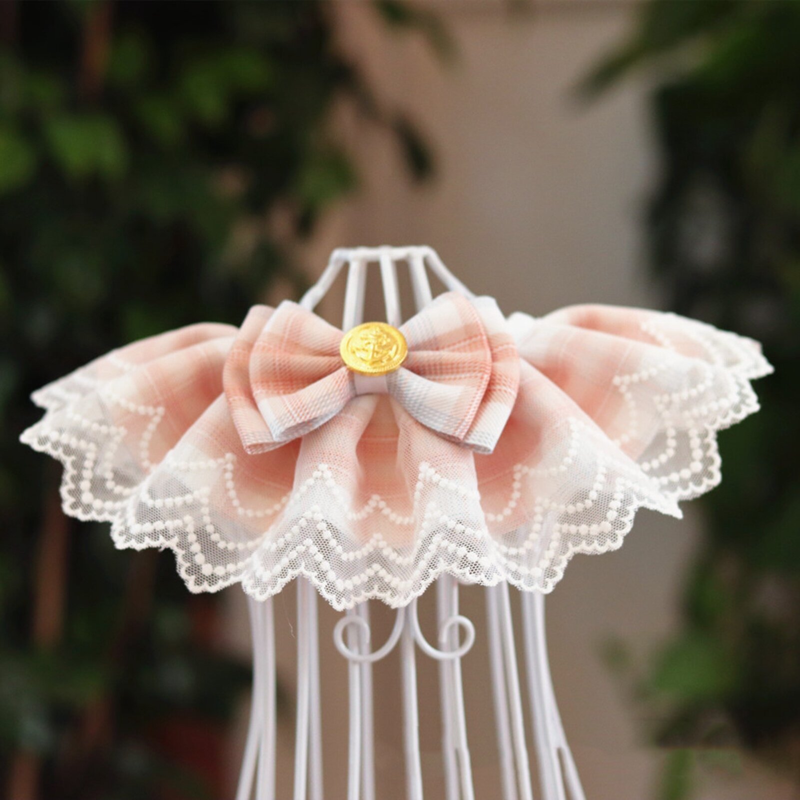 Pet Lace Bibs Collar Fashionable Cute JK Plaid Neckerchief for Scarf Accessories Dogs Cats Orange Pink M