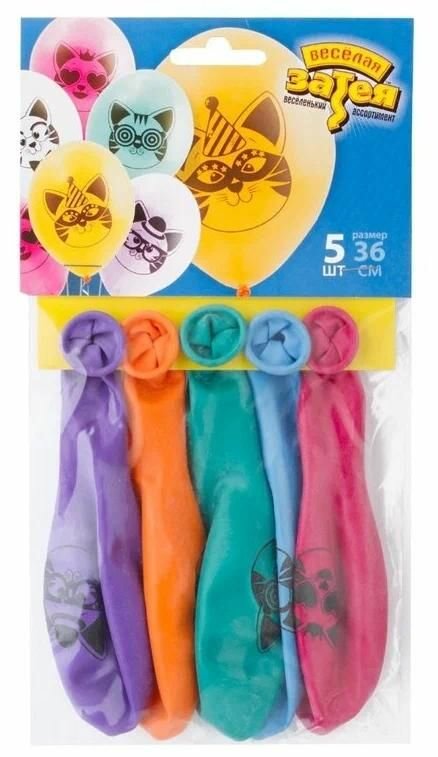 Воздушные шары Веселая затея "Котики", с рисунком, 36 см, 30 шт (1111-0991)