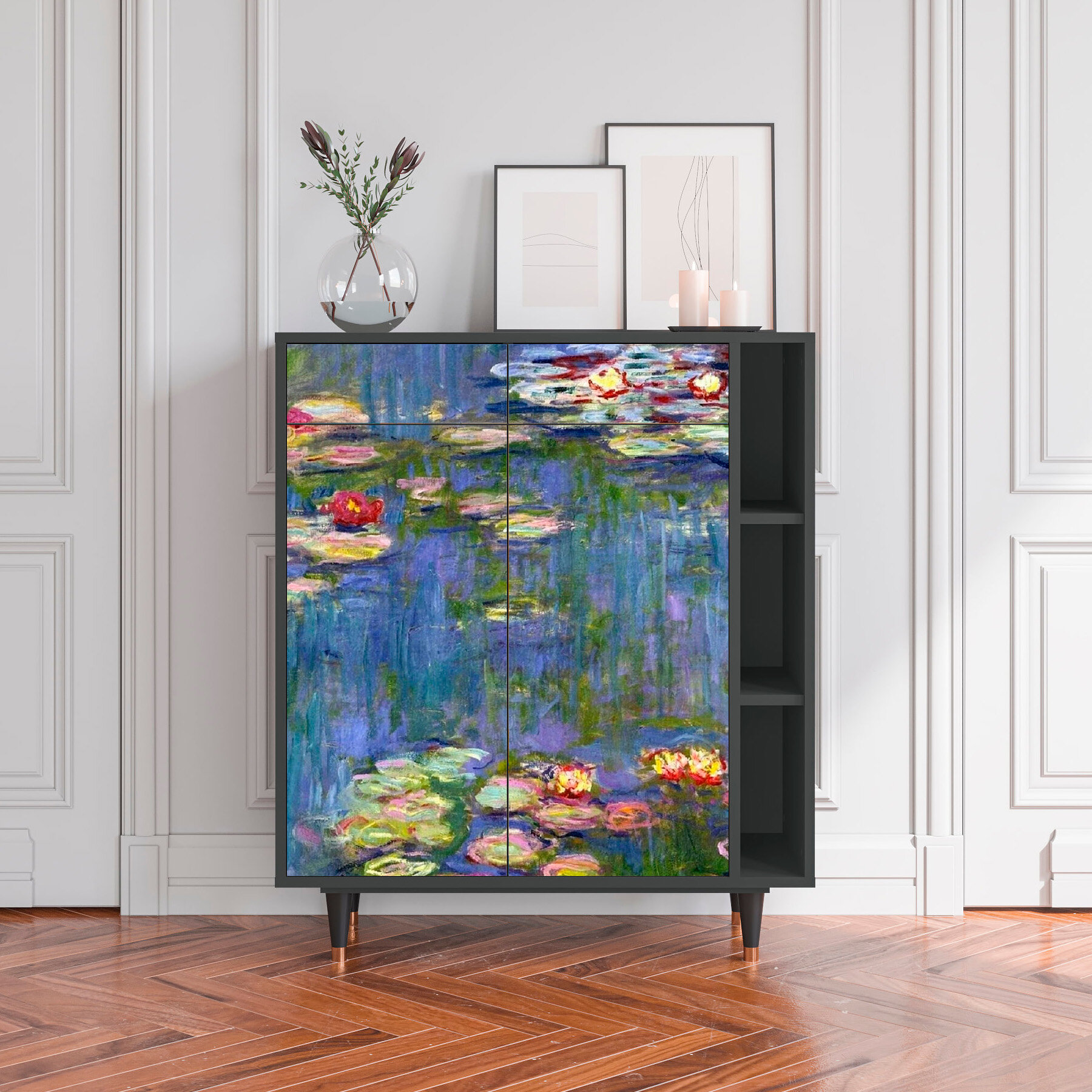 Комод - STORYZ - BS6 The water lily pond by Claude Monet, Размер - 94 x 110 x 41 см, Цвет корпуса - , Антрацит