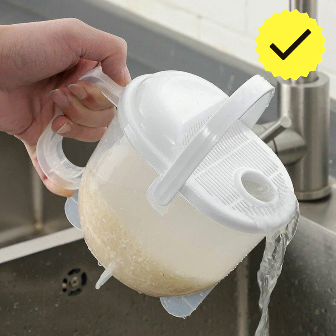 Дуршлаг для промывки круп риса ягод пластиковый, рисомойка, с крышкой, белый