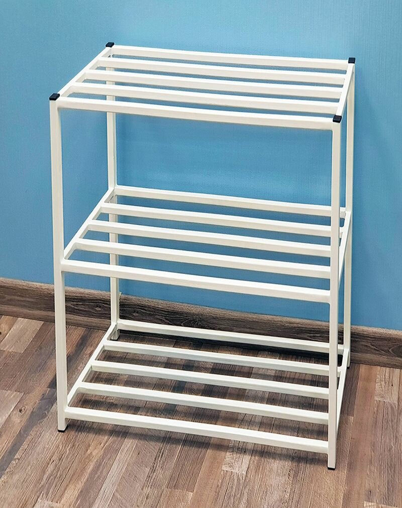 Обувница этажерка подставка для обуви белая 350 300 450 в прихожую узкая металлическая Лофт