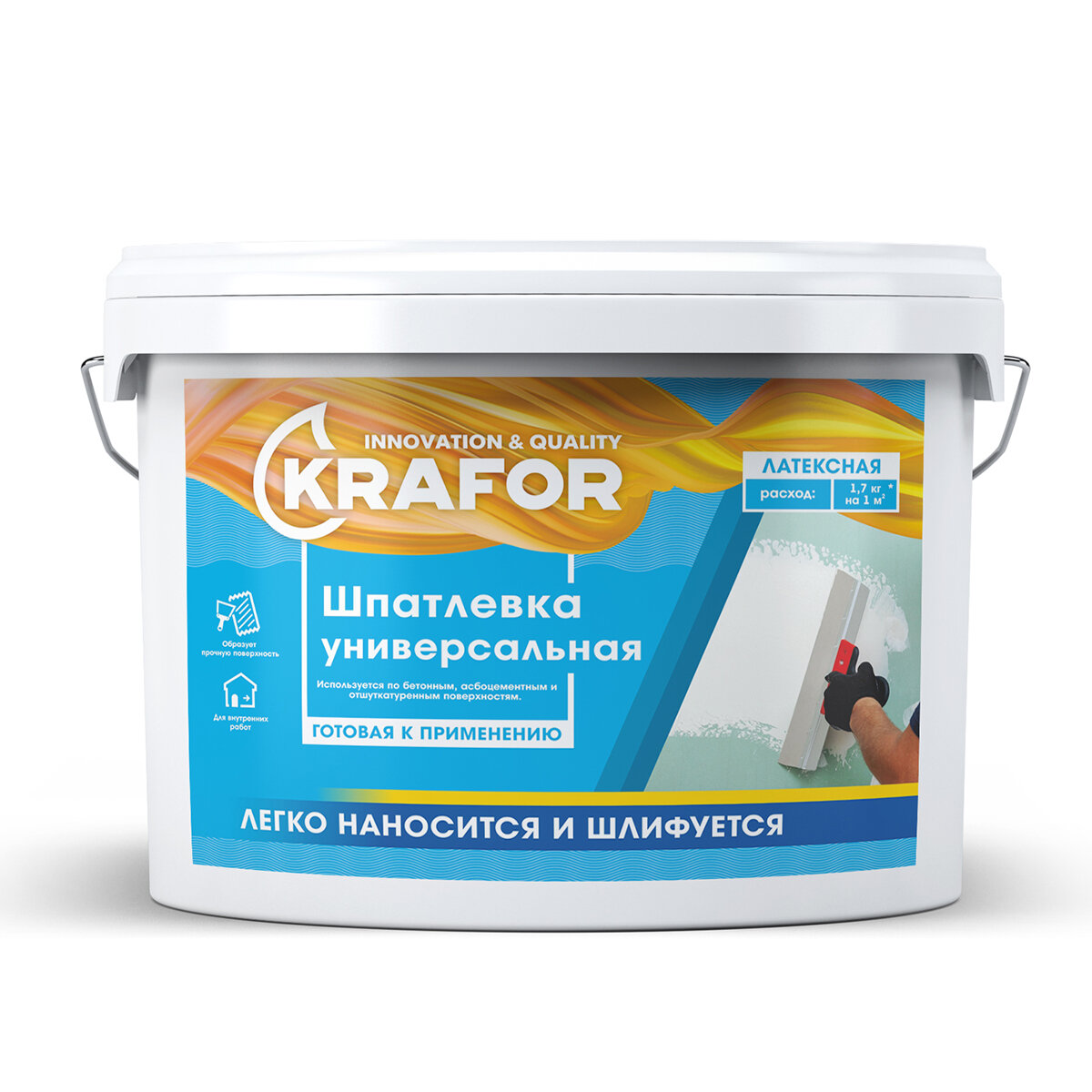 Шпатлевка Krafor, латексная, 1.5 кг, для внутренних работ, универсальная,