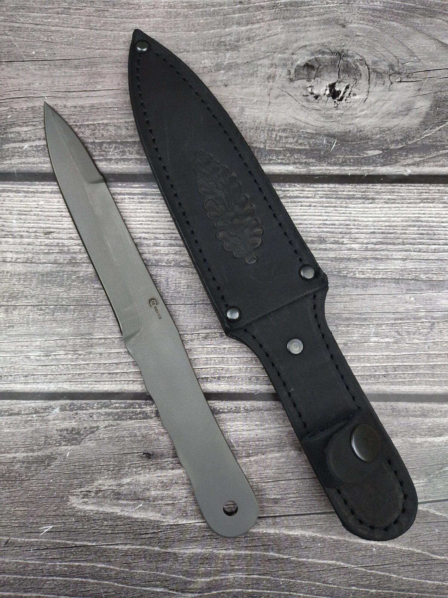 Нож Боец, сталь 65х13, цельнометаллический, ножны из натуральной кожи, Мастерская Семина