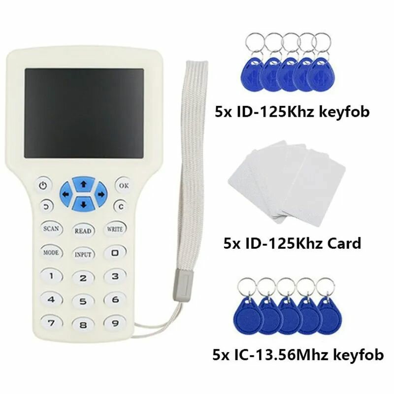 Английский 10 - частотный RFID считыватель репликатор IC / ID с кабелем USB для карты 125Hz 13.56 MHz