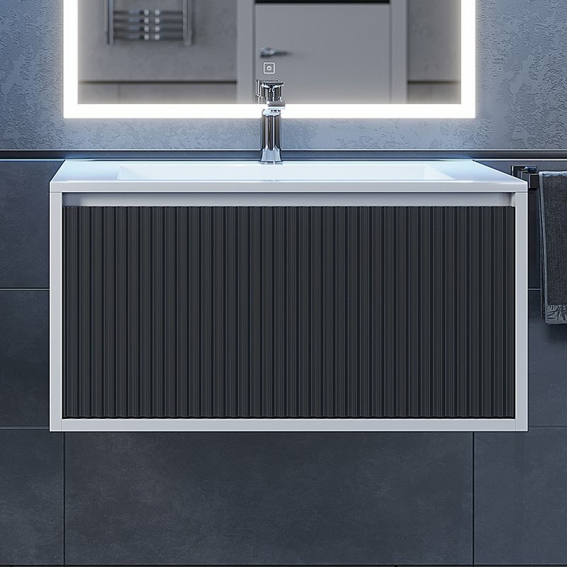 Тумба с раковиной Uperwood Next Premium белая/графит, 1 ящик, 80 см