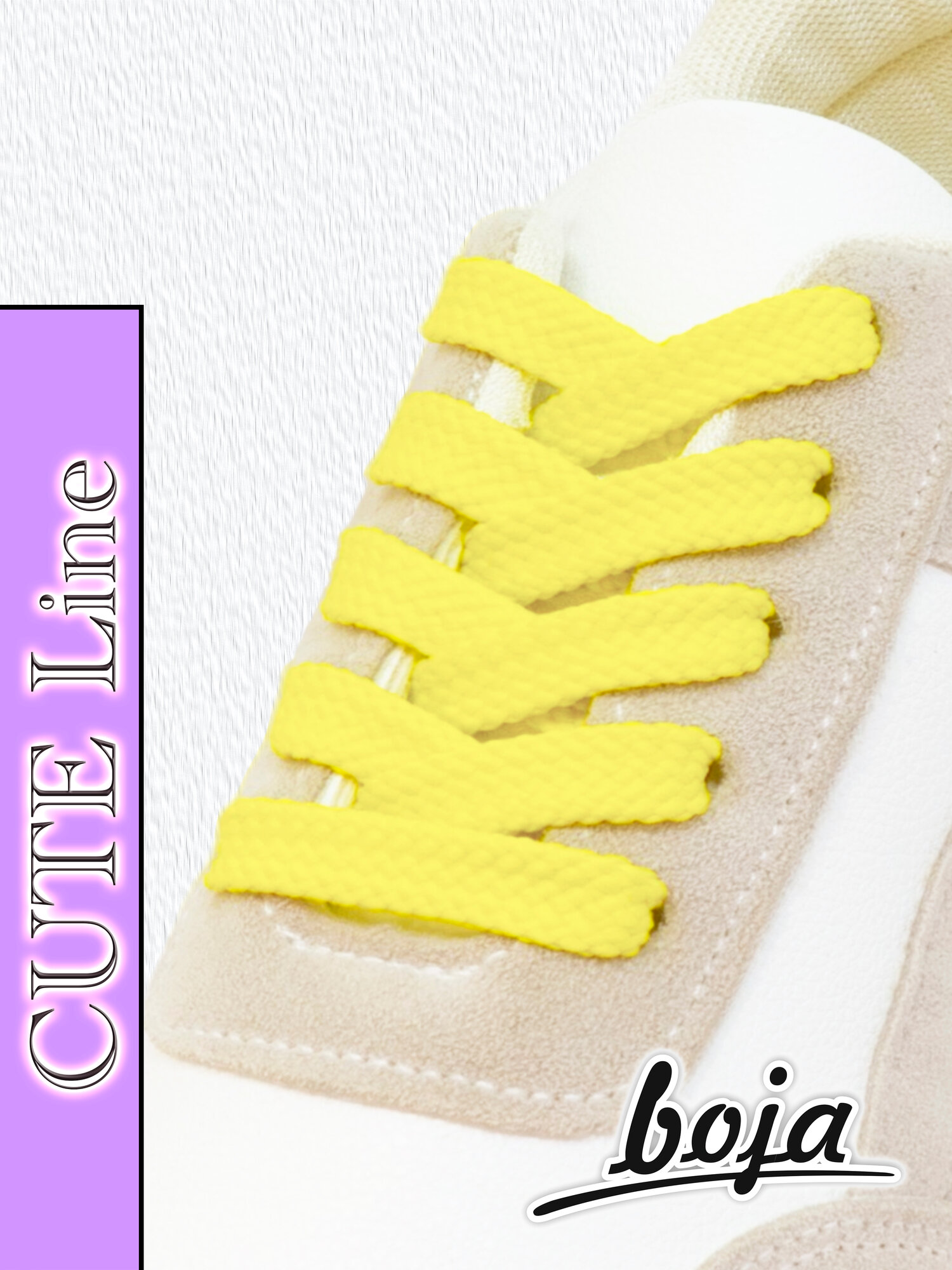 Шнурки для обуви BOJA (CUTE), плоские, 100 см, желтые (лимонные), для кроссовок и кед, не эластичные и без фиксаторов