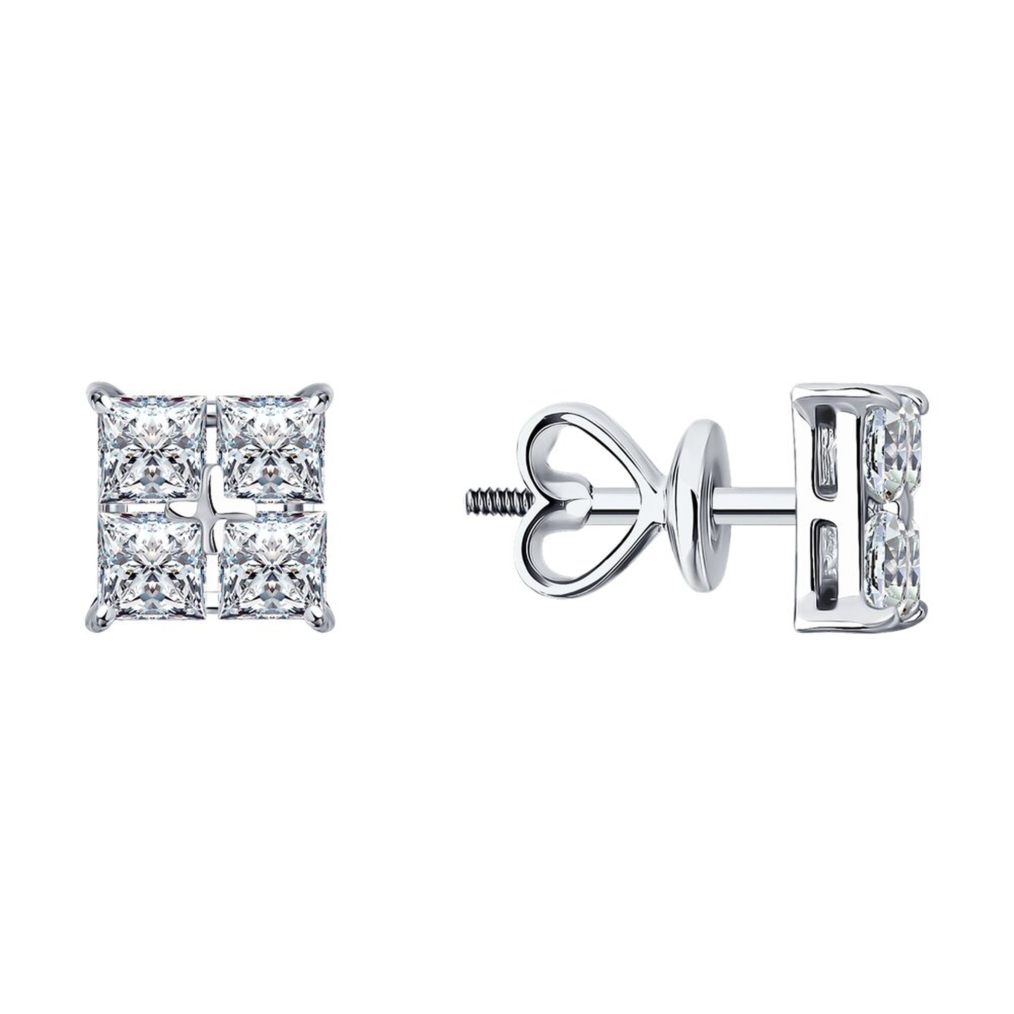 Серьги пусеты, белое золото, 585 проба, бриллиант выращенный, рубин