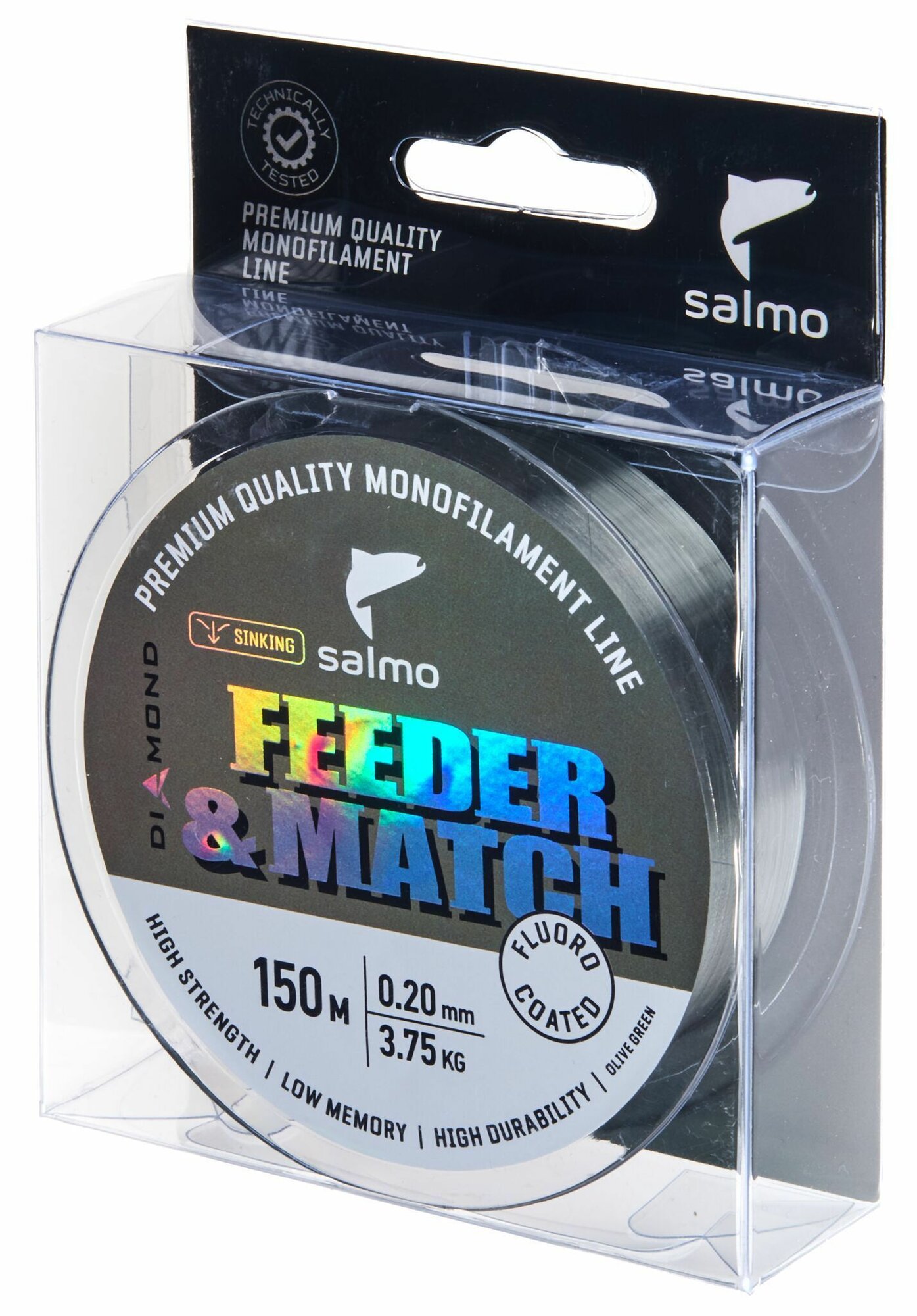 Леска монофильная Salmo Diamond FEEDER & MATCH FLUORO COATED Olive Green 150 м 0.20 мм