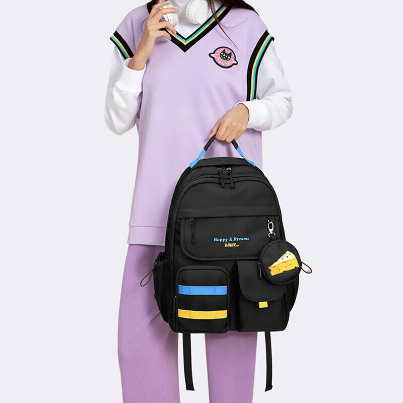 V.NINE High School Student Backpack for Girls, College Students, And Boys, Sports Bag, 15-Inch Laptop Bag, Business Travel Bag, Obsidian Black