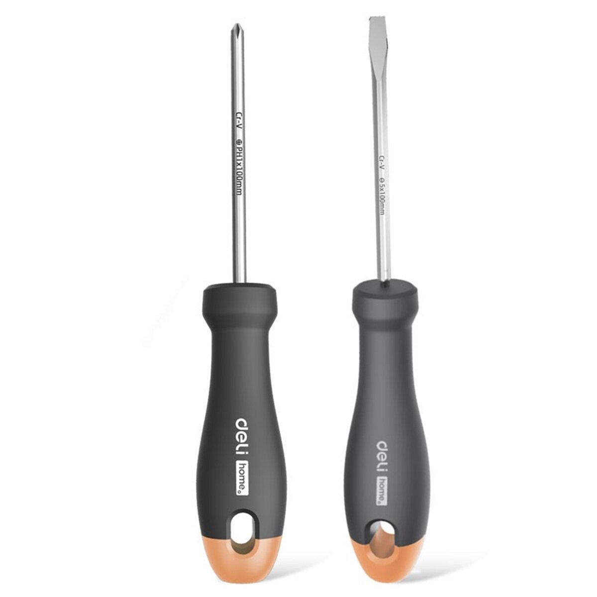 Набор отверток 2шт Deli "Home Series Gray" HT1002C (SL5x100+PH1x100, Cr-V, Soft Touch, эксклюзивный дизайн)