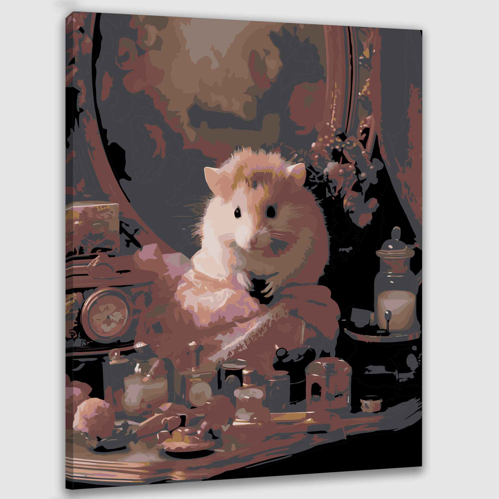 Картина по номерам 40x50 см, хомячок, аксессуары, макияж, туалетный столик, косметические средства, стиль