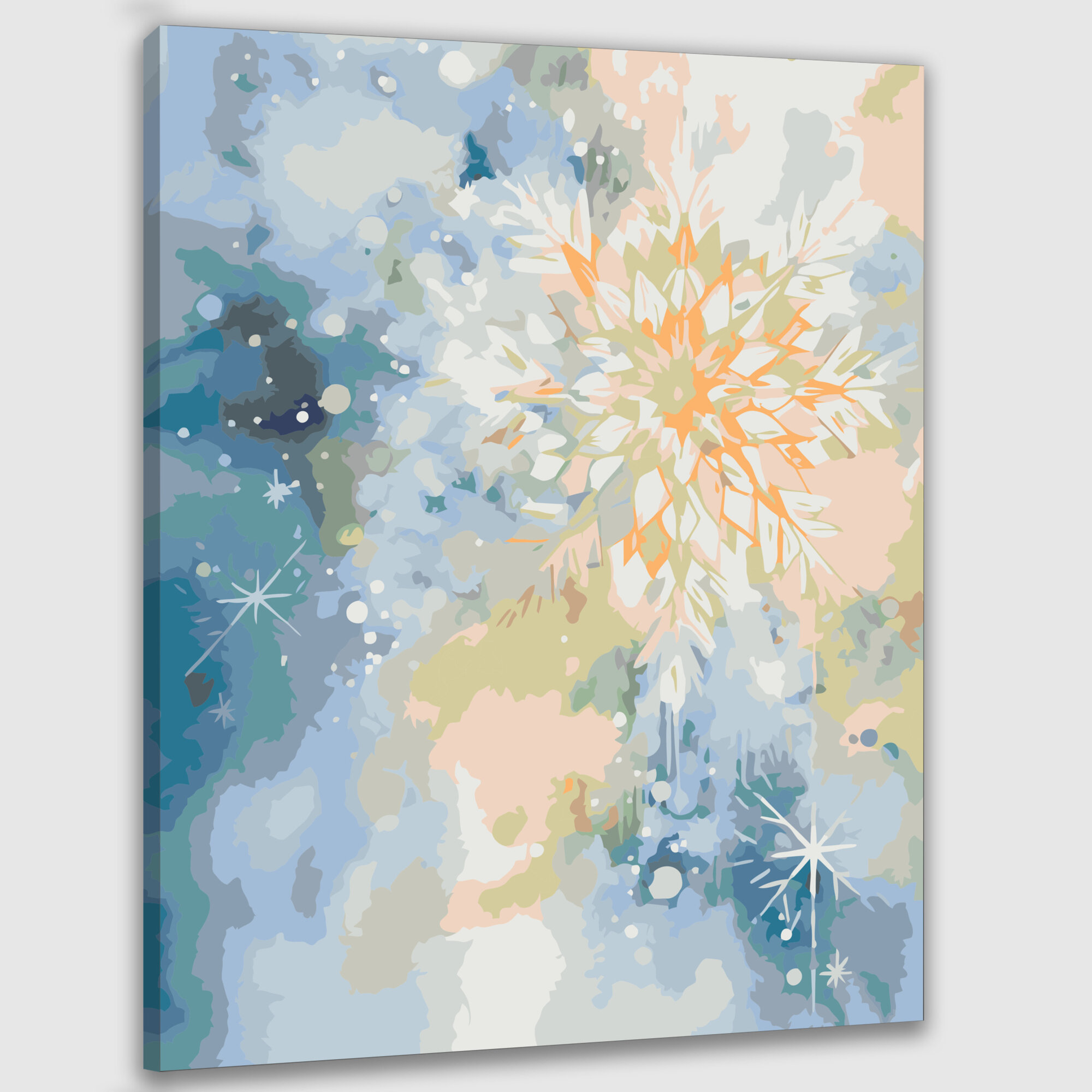 Картина по номерам 40x50 см, картина, акварель, зимний пейзаж, снег, деревья, иней, солнце, сияние, снежинки, лед, зима