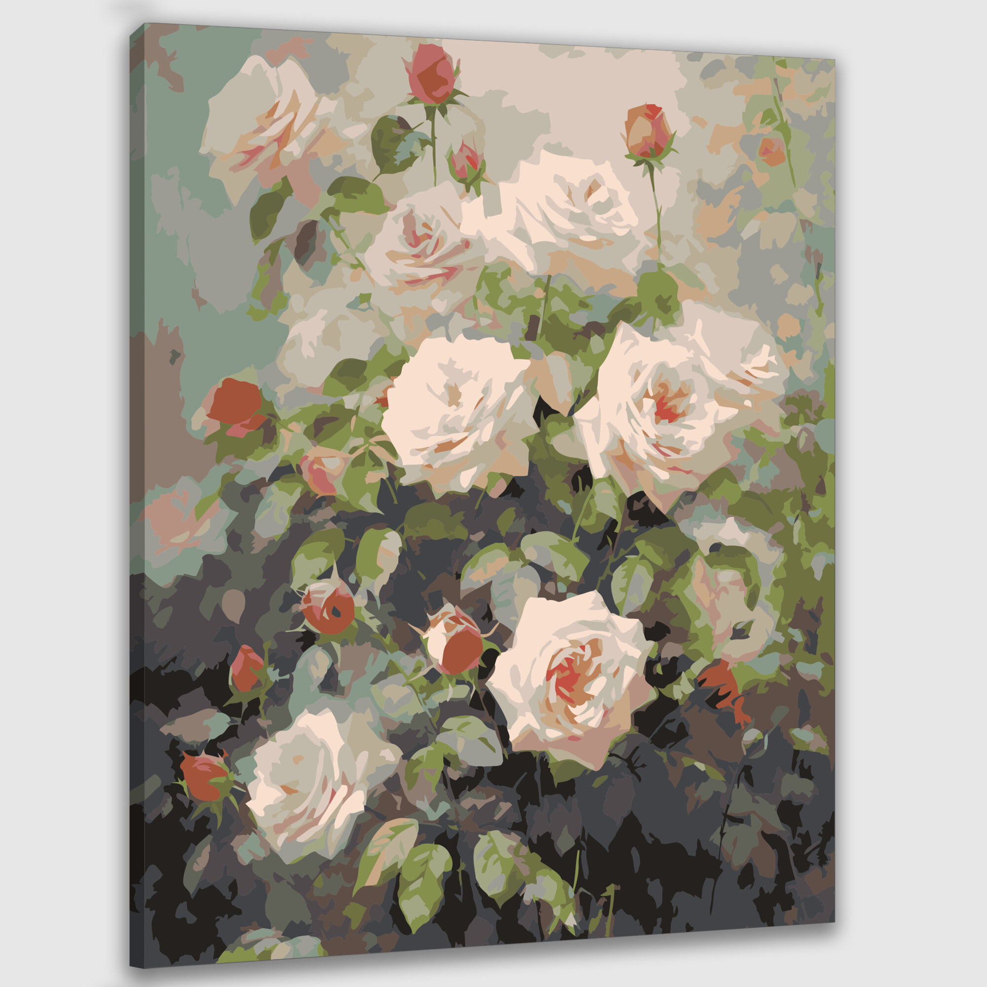 Картина по номерам 40x50 см, яркая картина маслом, розы, забытый сад, цветы, оттенки красного, розового, белого, листва