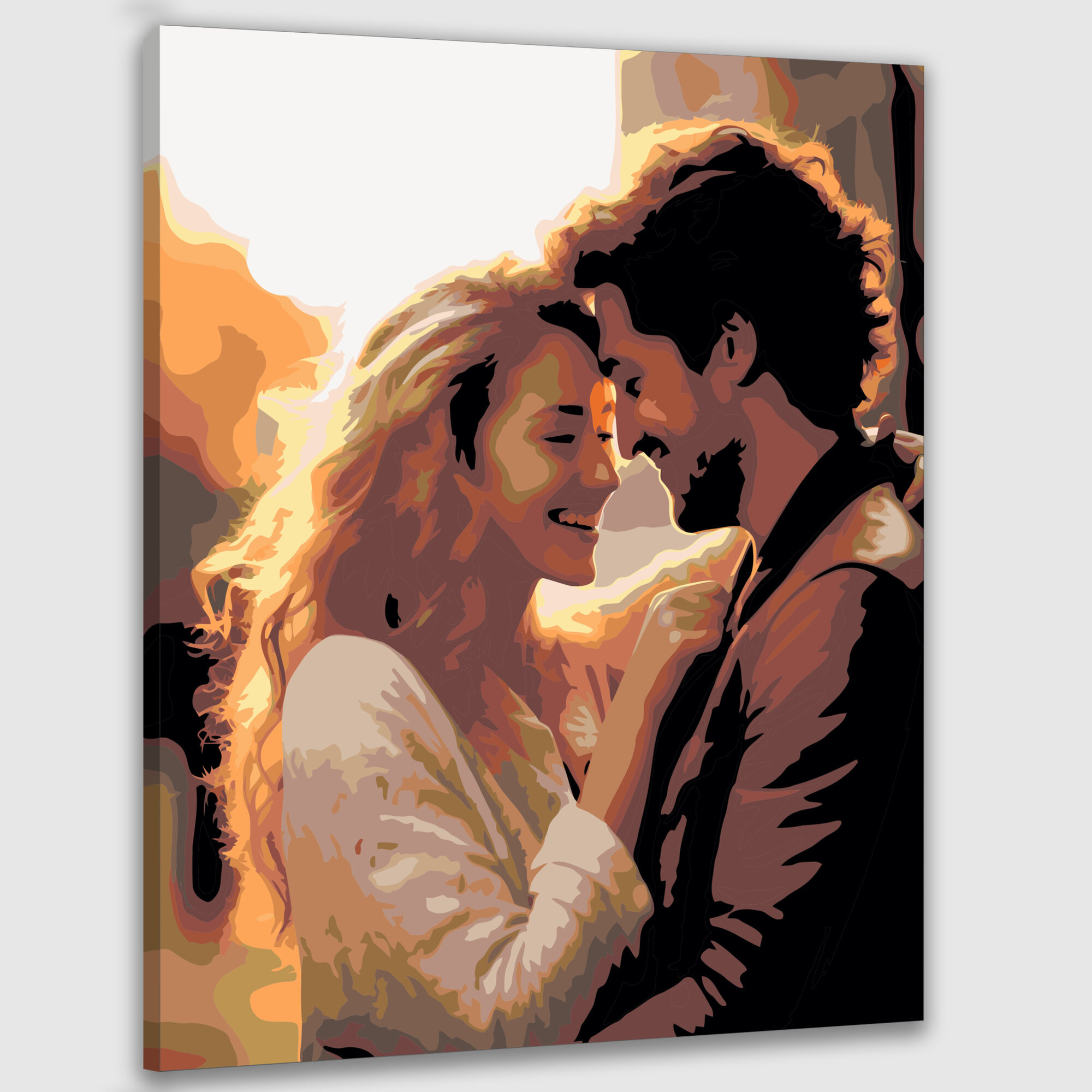 Картина по номерам 40x50 см, фотография, влюбленная пара, откровенный момент, смех, радость, закат, теплое сияние