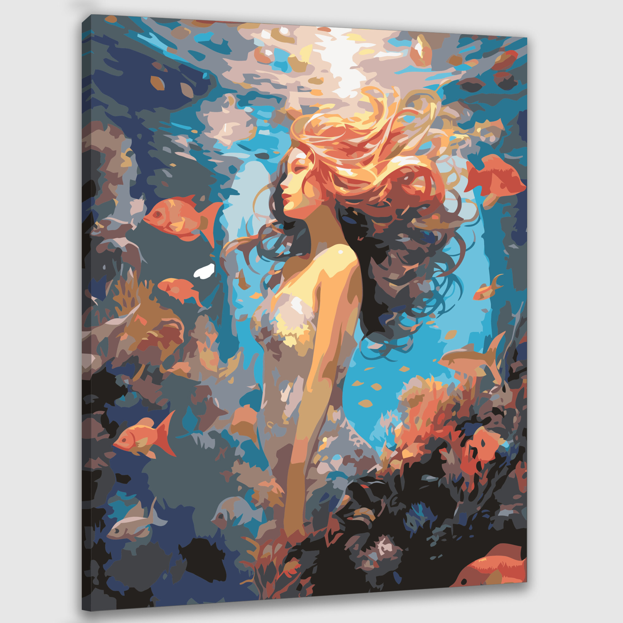 Картина по номерам 40x50 см, живая картина, сюрреализм, подводный мир, русалки, коралловые рифы, морская флора