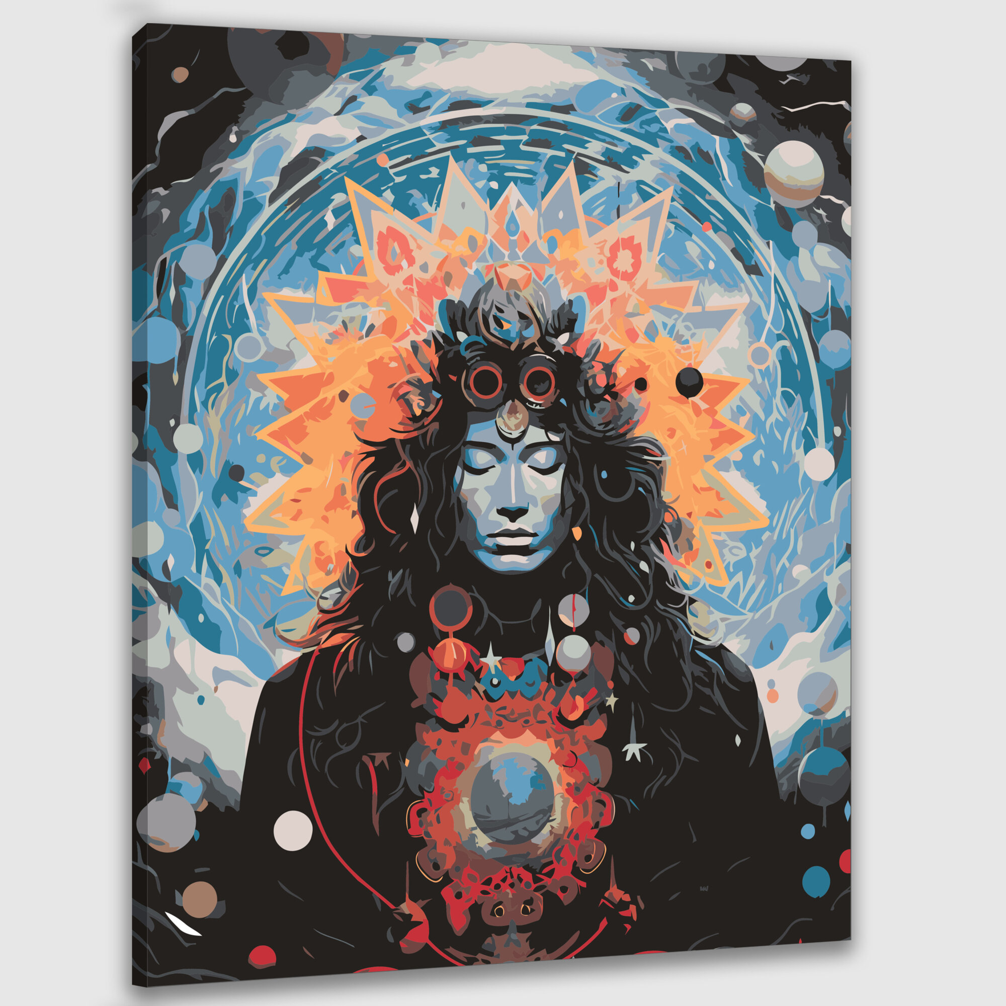 Картина по номерам 40x50 см, шаман, медитация, небесные узоры, символы, акриловые краски, коллаж, тушь, будущее