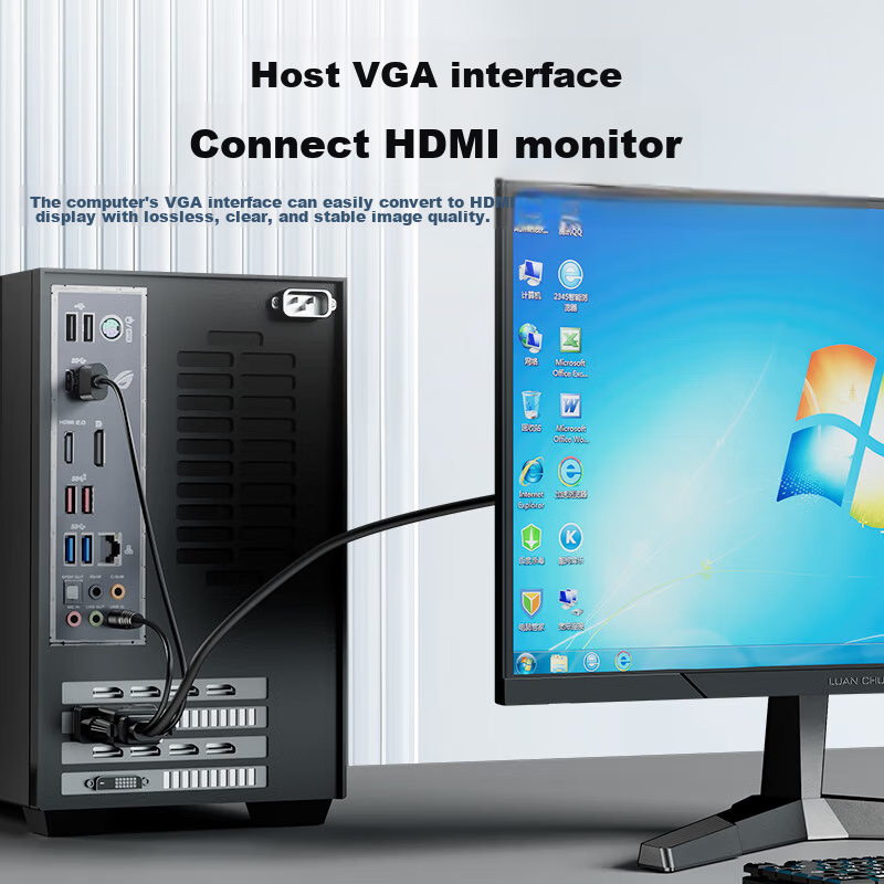 Biaze VGA to HDMI Converter Cable with Audio And Power Supply, 1.8m High-Definition Video Adapter, Suitable for Laptops, Desktop Computers, TVs, Monitors, And Projectors