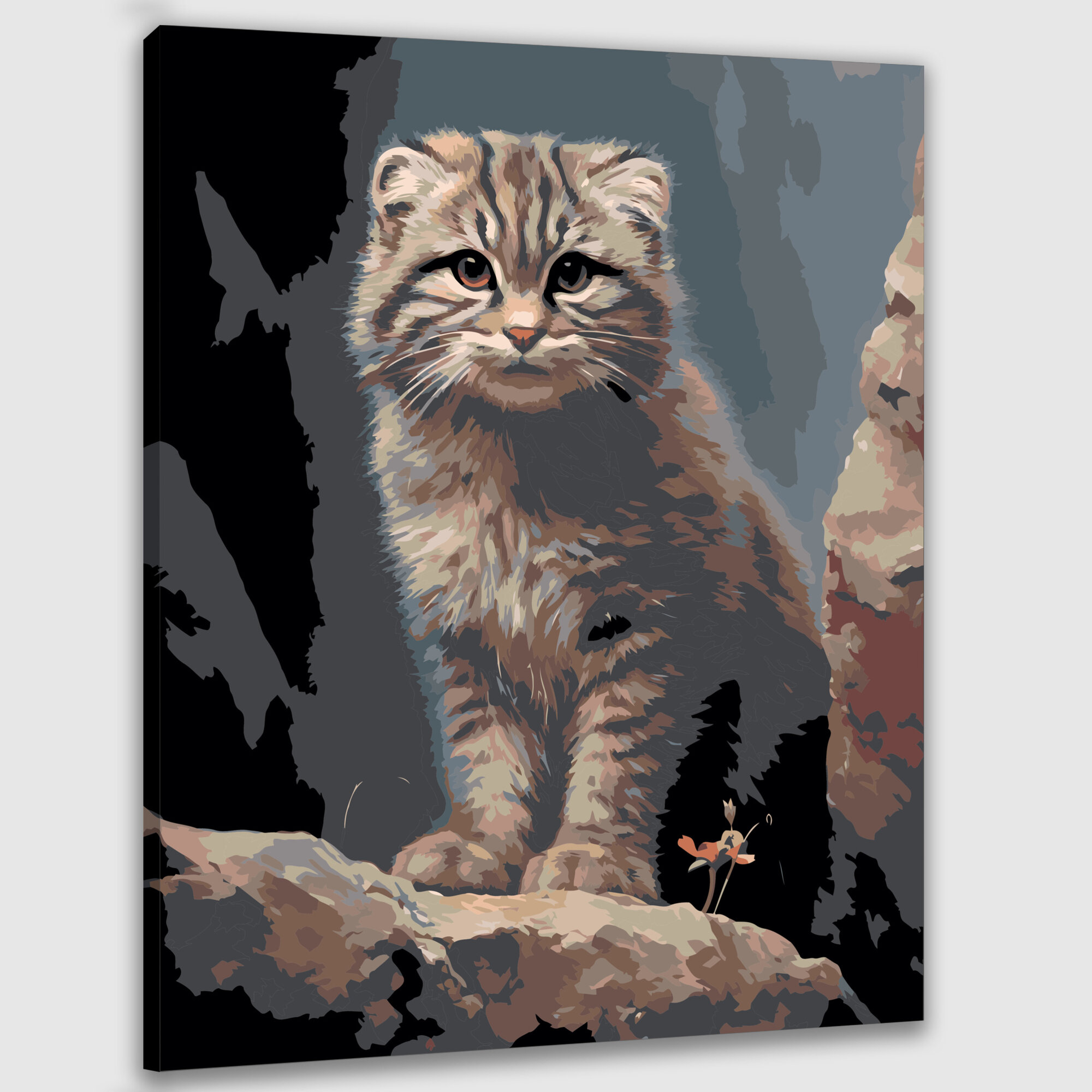 Картина по номерам 40x50 см, картина, масло, манул, кошка, горный пейзаж, мех, уникальное сочетание, мягкость, дикость