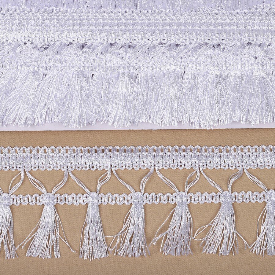 Бахрома для штор с кисточками 6154-0419 цв.6341 шир.70мм цв. белый уп.10м