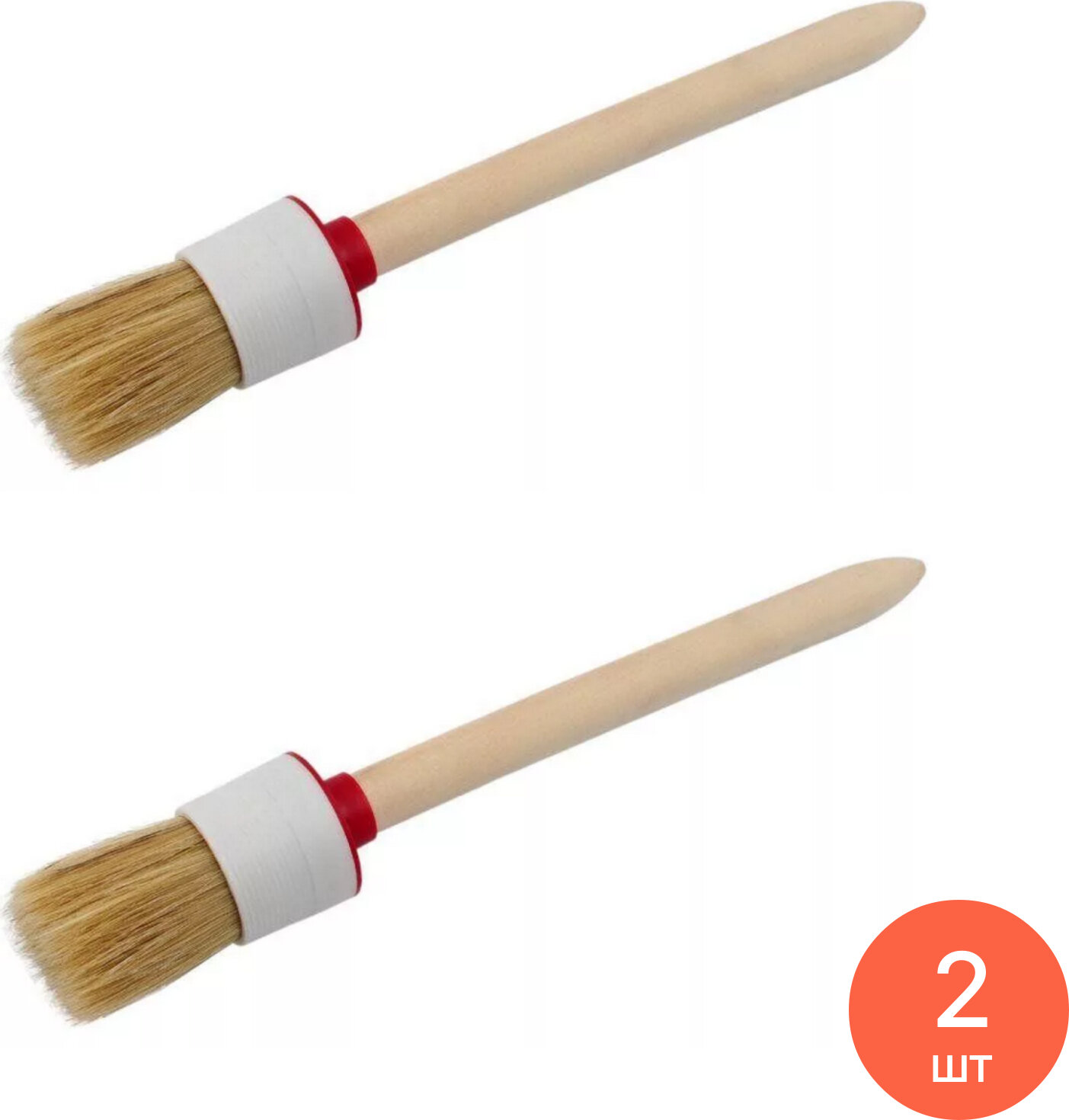 Кисть малярная 888 Стандарт круглая, с натуральной светлой щетиной и деревянной ручкой, 60мм / малярные и отделочные инструменты (комплект из 2 шт)