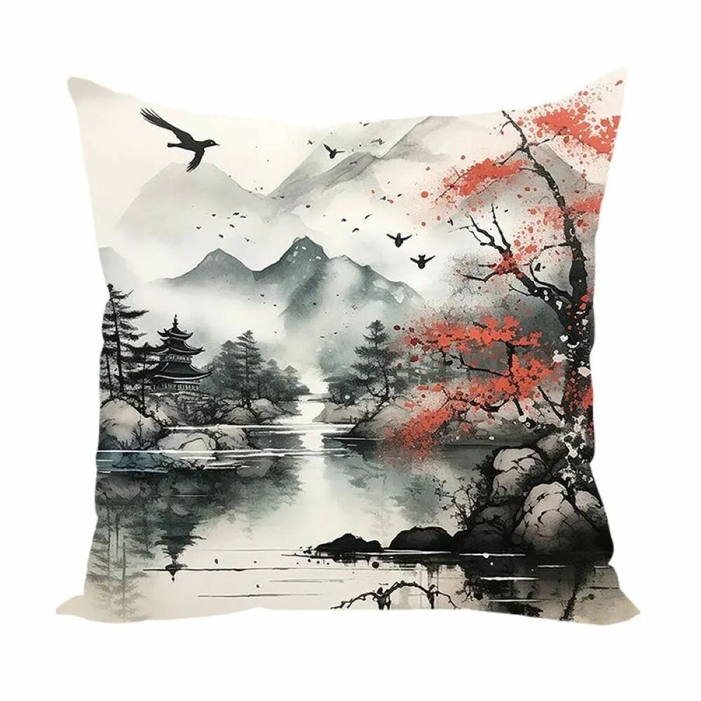 Чехол для подушки Туман Япония 40х40 велюр
