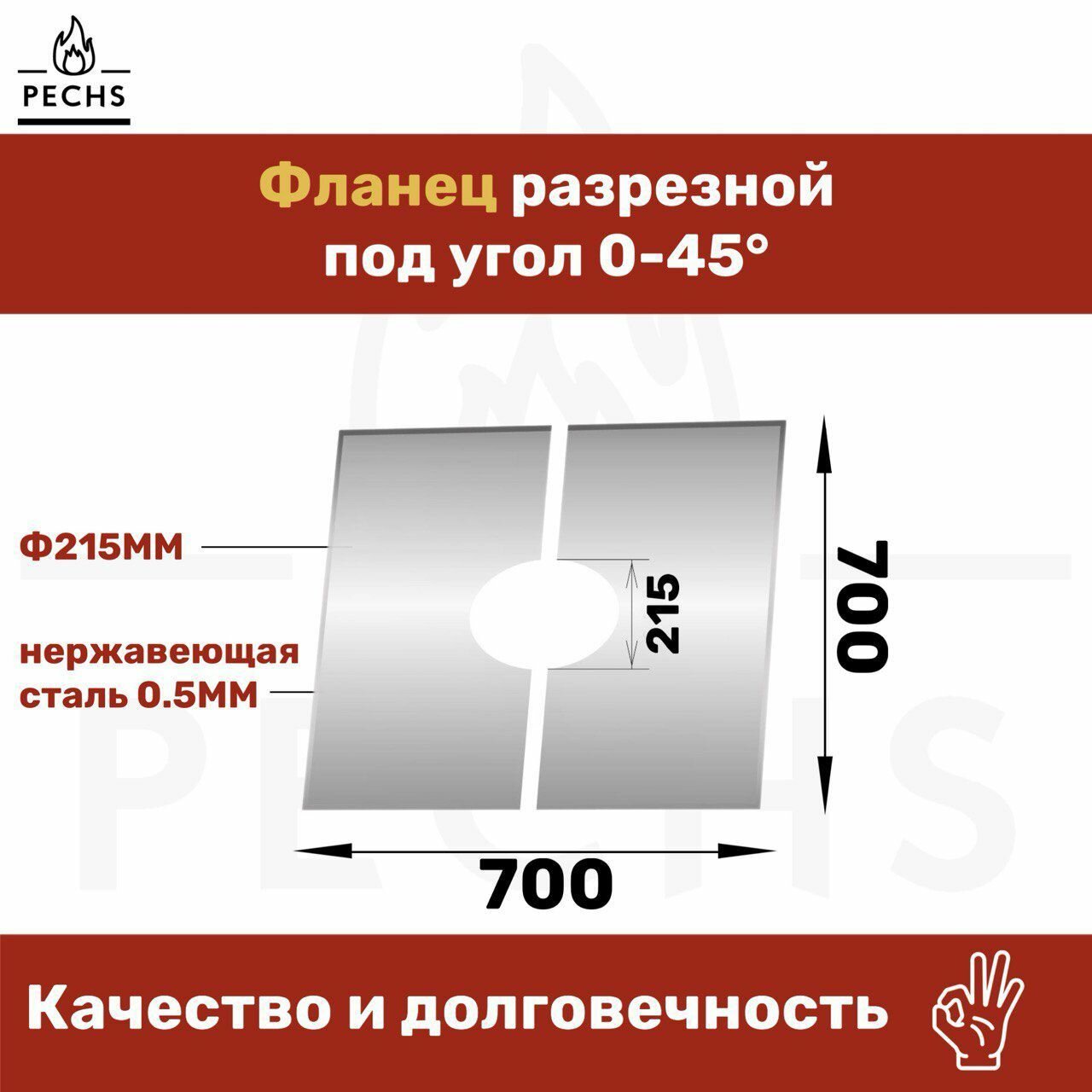 Лист потолочный защитный разрезной под угол для дымохода из нержавеющей стали D215