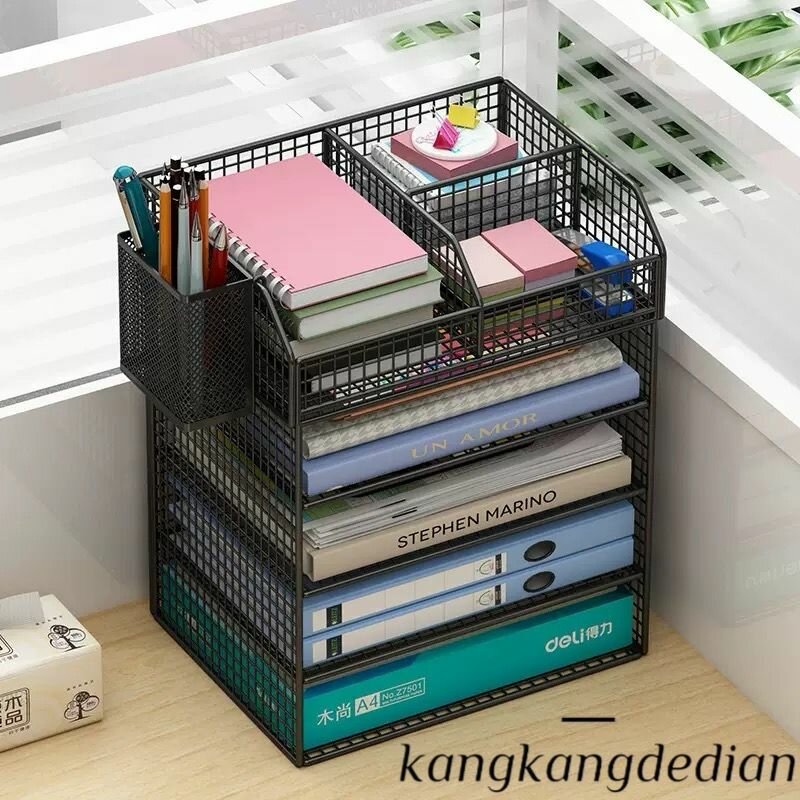 Металлический многоуровневый книжный стеллаж-органайзер для офиса, с вместительными файловыми папками и подставкой под документы А4, для архивных материалов и документов