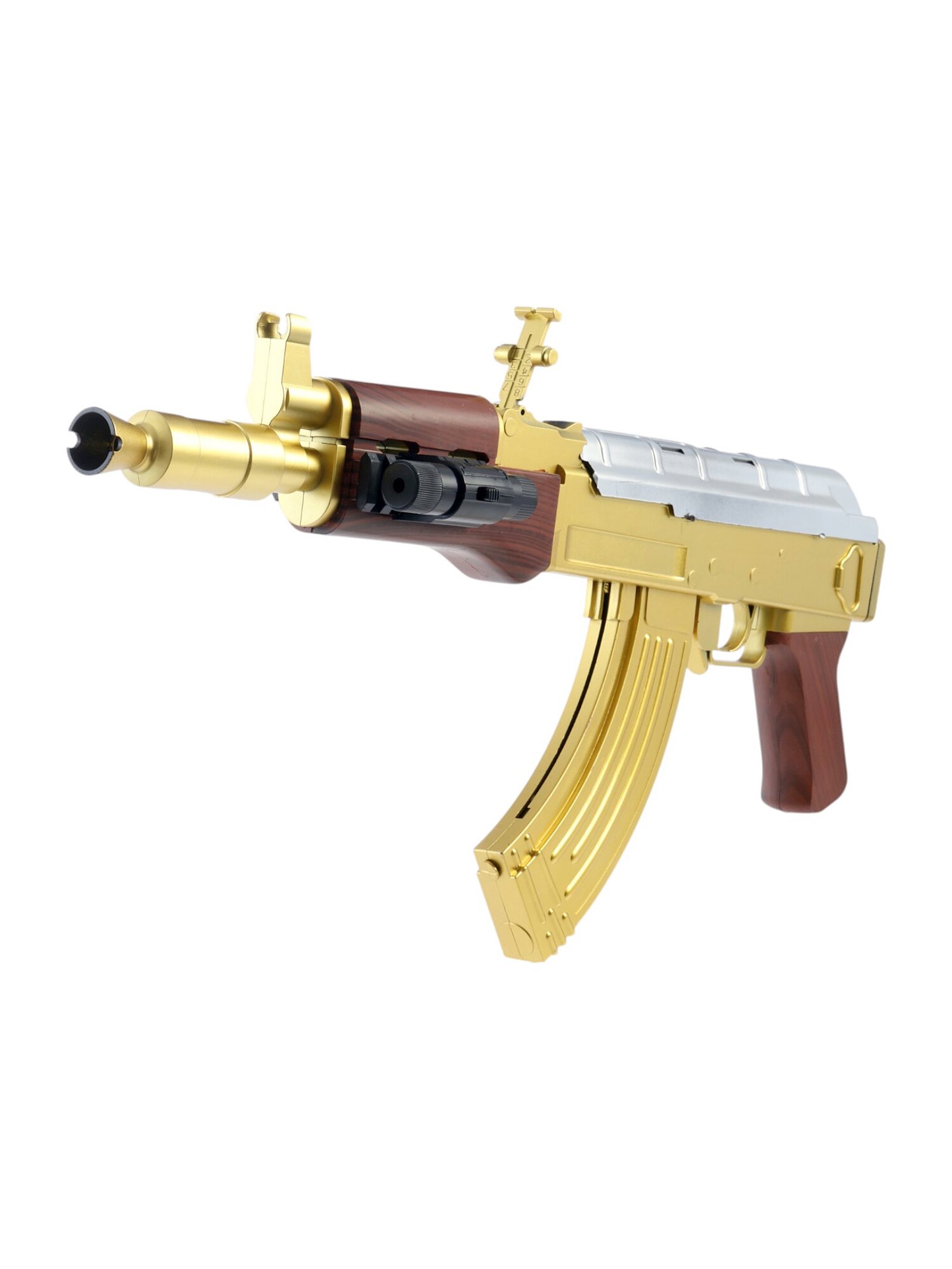 Автомат АК-47, с лазером, стреляет пульками 6 мм, цвет золотой, 46 см